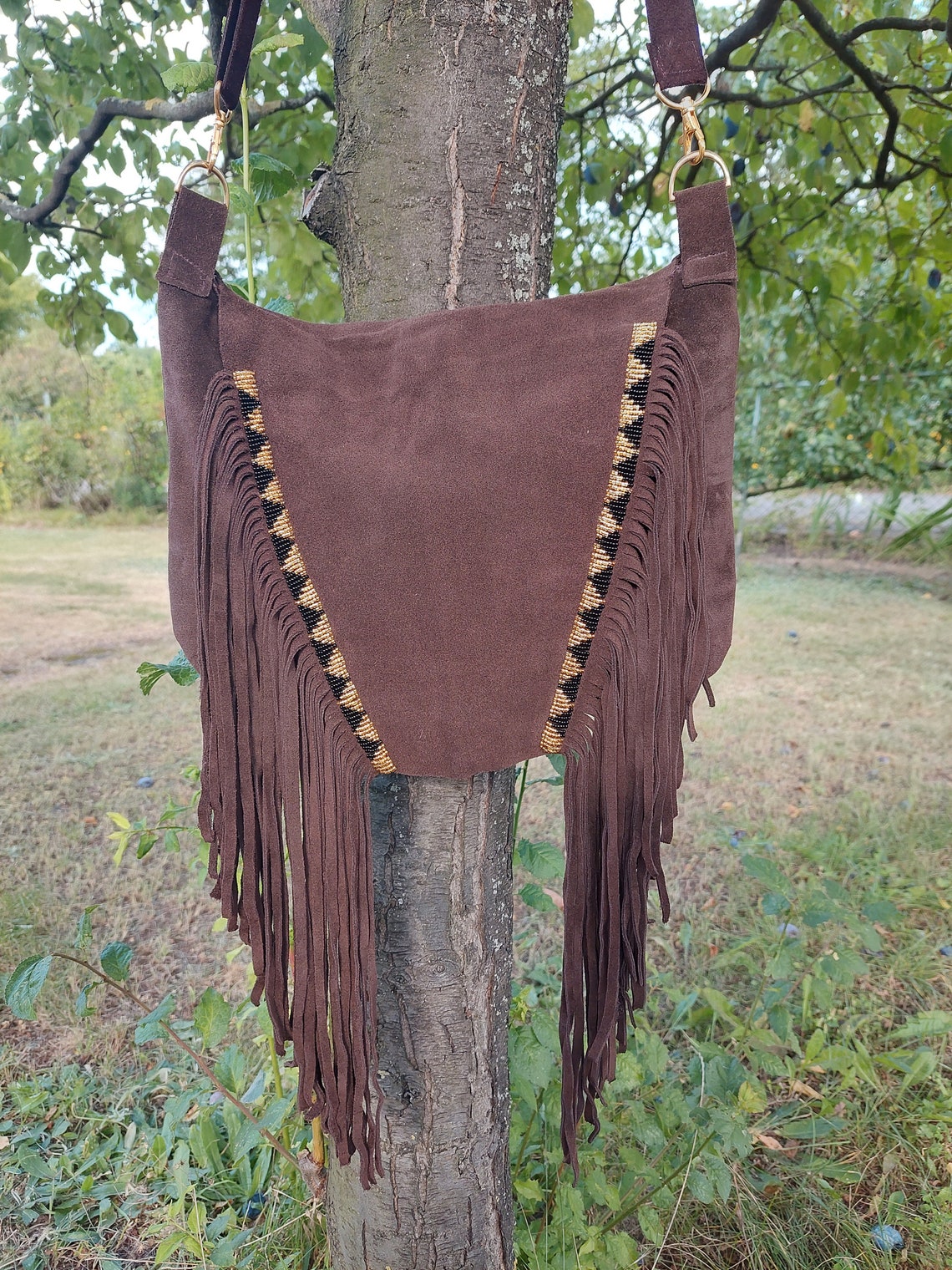 Dark Brown Leather Fringe Bag, Native American Style Purse, Leather ...