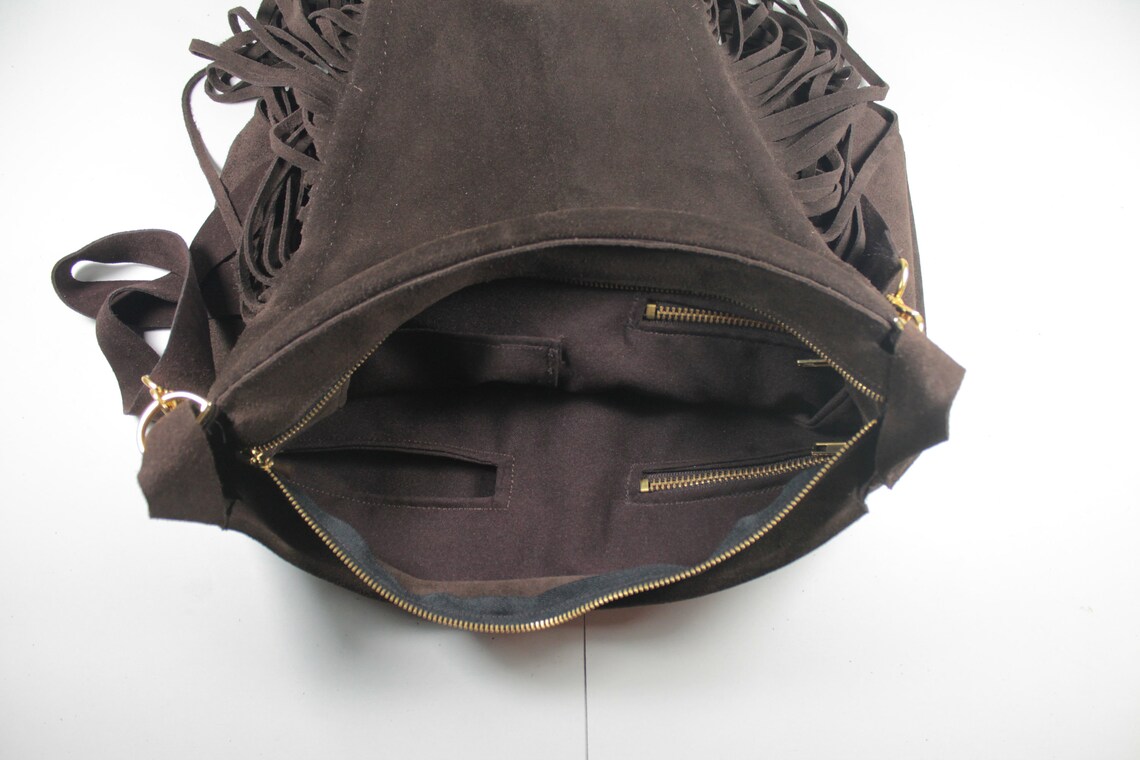 Dark Brown Leather Fringe Bag, Native American Style Purse, Leather ...