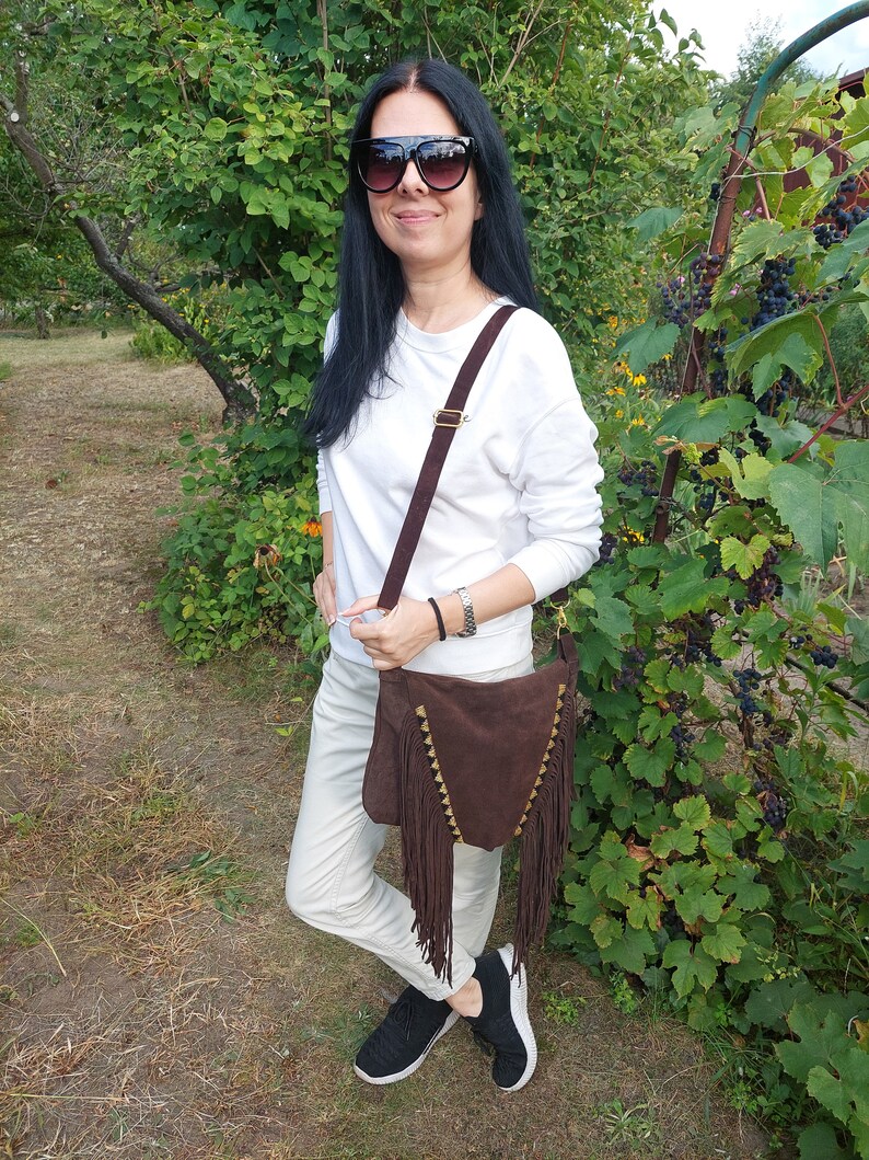 Dark Brown Leather Fringe Bag, Native American Style Purse, Leather ...