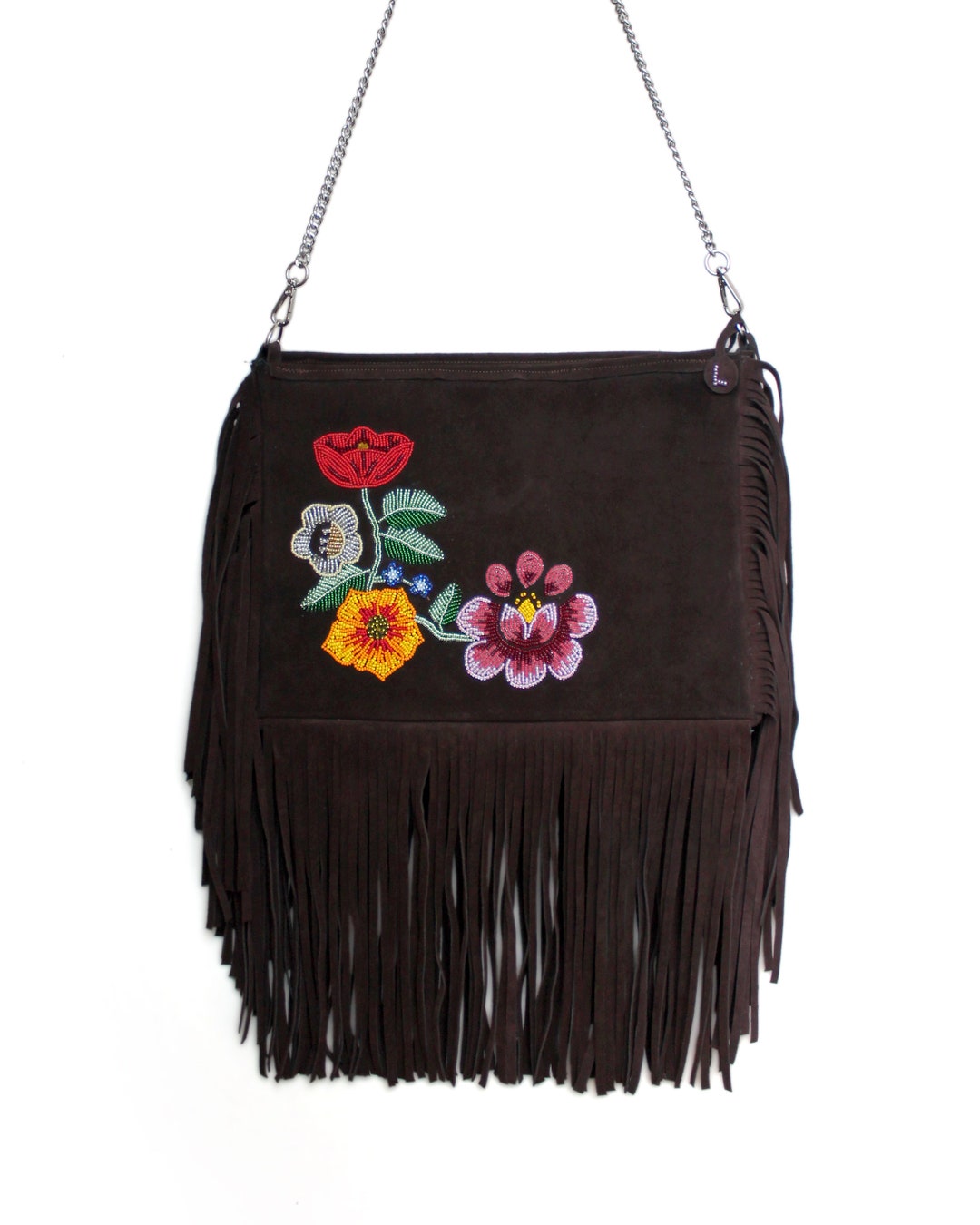 Dark Brown Leather Fringe Bag, Native American Style Purse, Leather ...