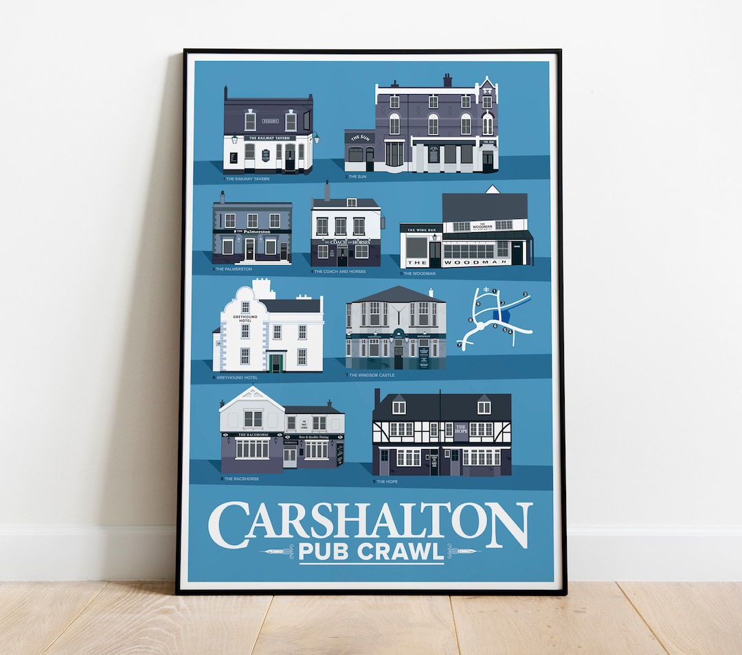 Carshalton Pub Print A2 in Blue Classic Colour and Design - Etsy