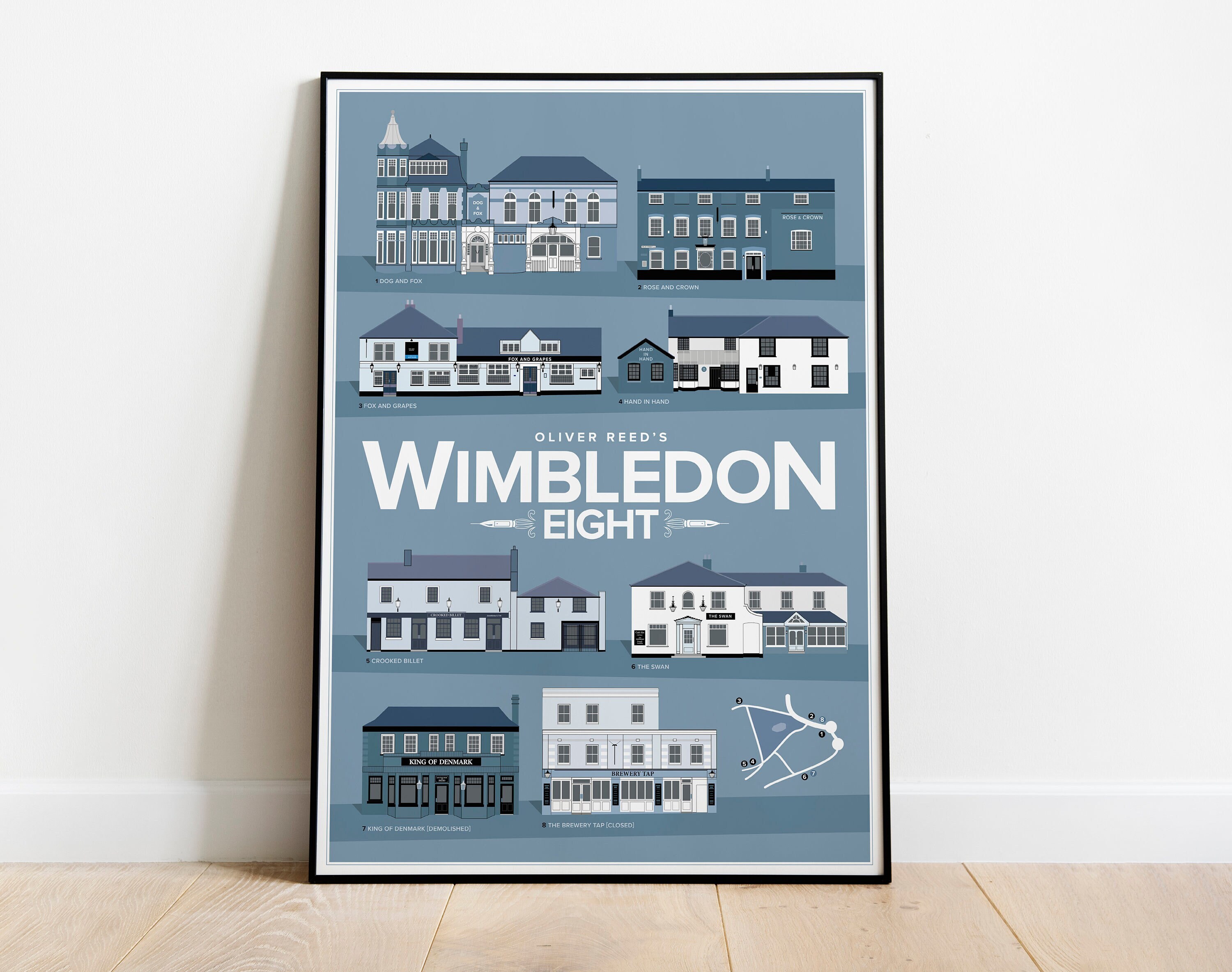 Oliver Reed's Famous Wimbledon Eight Pub Crawl Poster, Dog and Fox, Fox ...