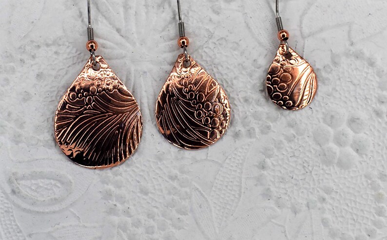 Copper Teardrop Convexed Effervescent Series Texture Earrings 1 Inch ...