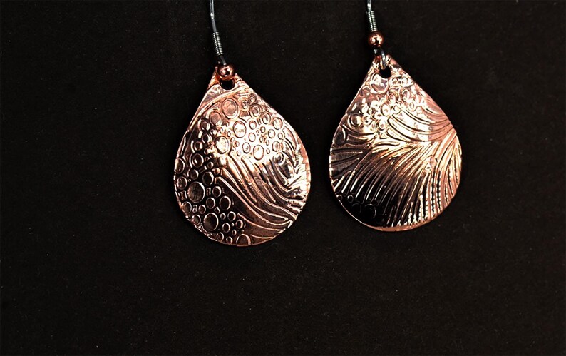 Copper Teardrop Convexed Effervescent Series Texture Earrings 1 Inch ...