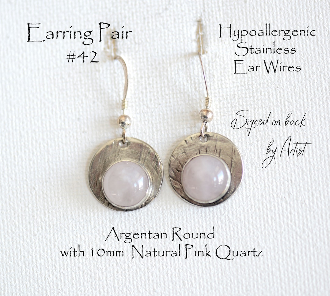 Pink Quartz Natural 10mm With Round Hammered Argentan - Etsy