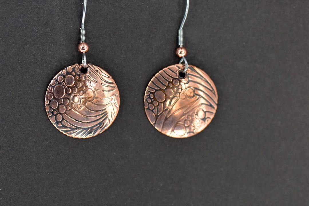 Copper Dark Patinaed "effervescent Series" Textured Earrings 100% Dark ...