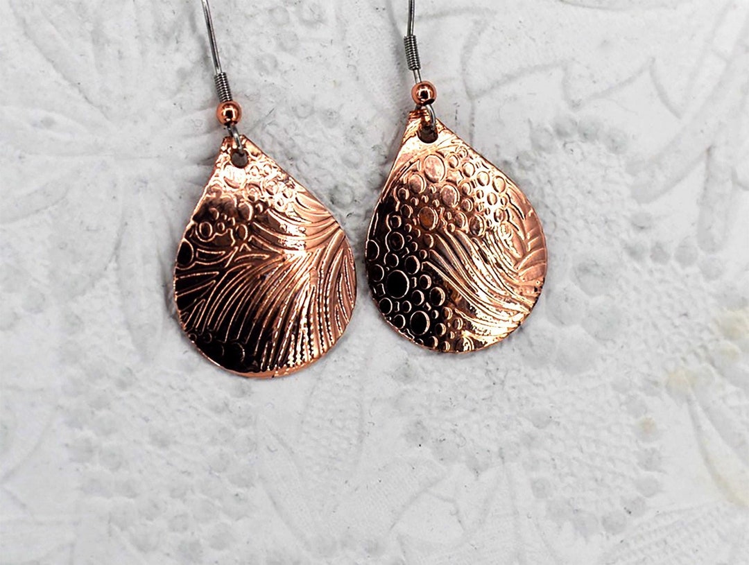 Copper Teardrop Convexed Effervescent Series Texture Earrings 1 Inch ...