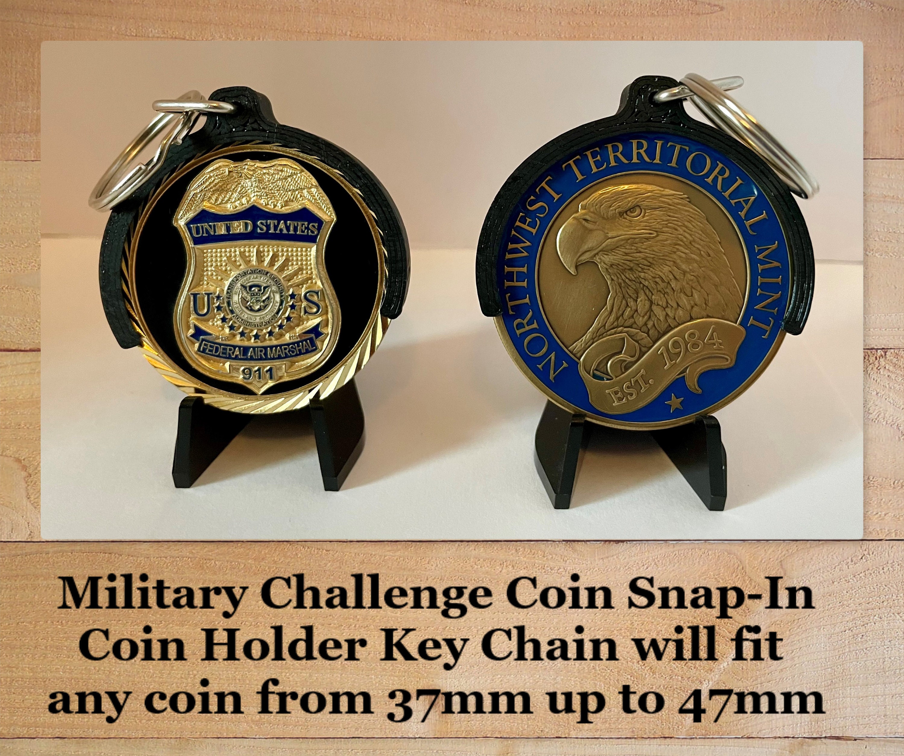 Military Challenge Coin Holder Key Chain Fits 37mm up to 47mm Coin ...