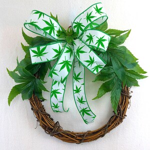 Small Artificial Weed Marijuana 420 Wreath, Front Door or Inside Decor, 420 Cannabis Party ...