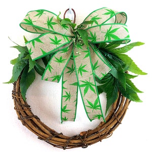 Small Artificial Weed Marijuana 420 Wreath, Front Door or Inside Decor, 420 Cannabis Party ...