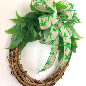 Small Artificial Weed Marijuana 420 Wreath, Front Door or Inside Decor, 420 Cannabis Party ...