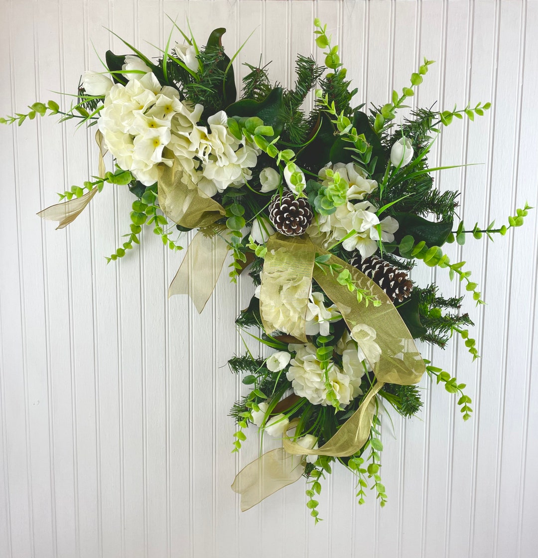 Winter White Corner Swag, White Christmas Corner Swag, Bridal ...