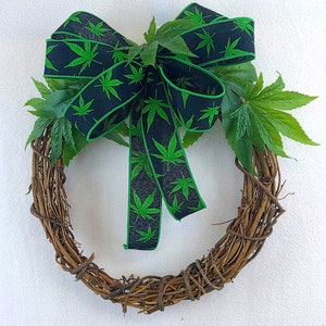 Small Artificial Weed Marijuana 420 Wreath, Front Door or Inside Decor, 420 Cannabis Party ...
