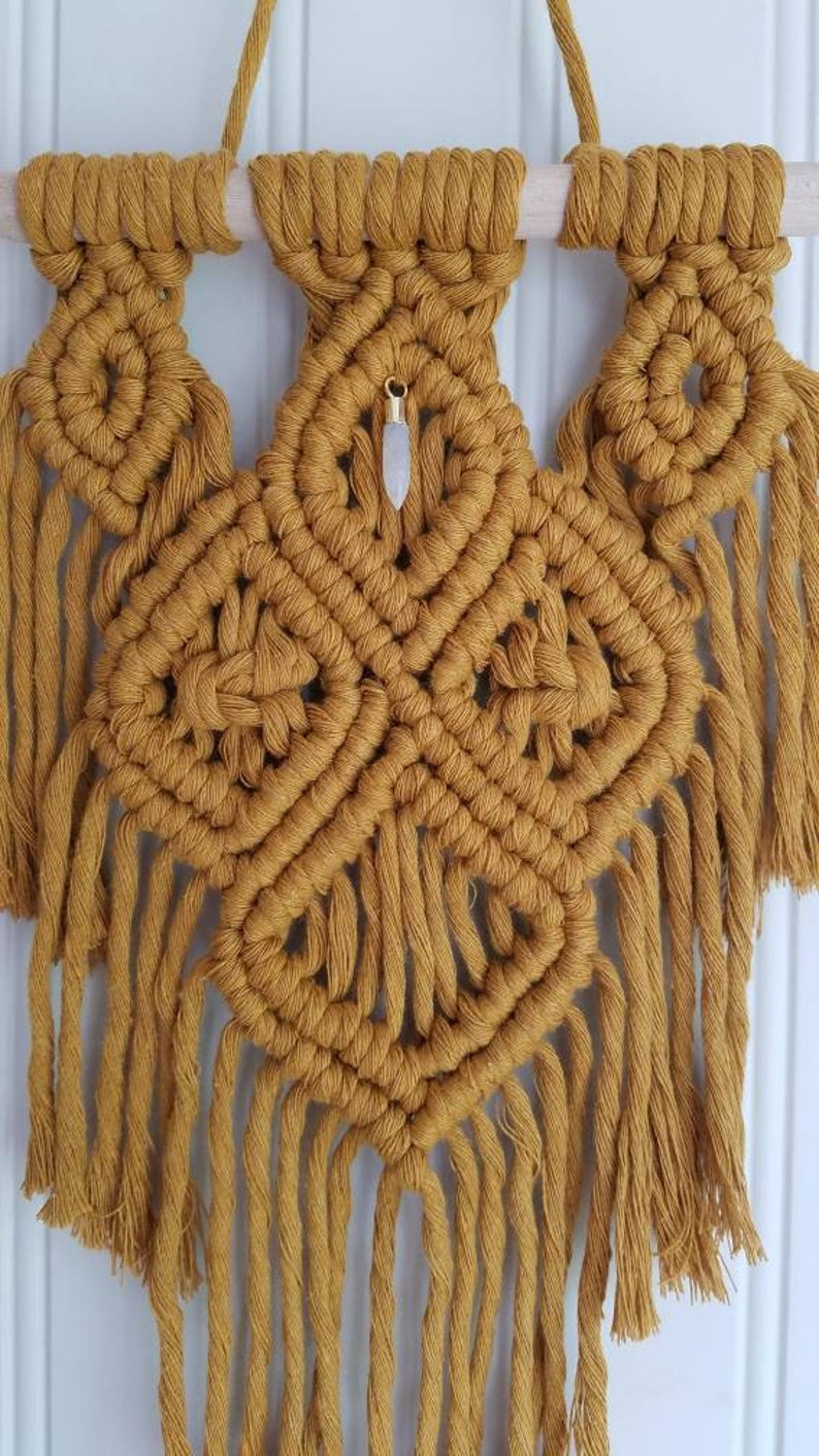 Mustard Macrame Wall Hanging / Crystal Wall Hanging / - Etsy