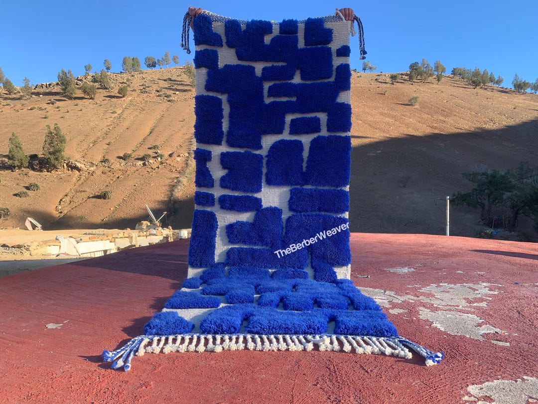 Royal Blue Runner Rug, White Hollow Design, Moroccan Rugs Runner ...