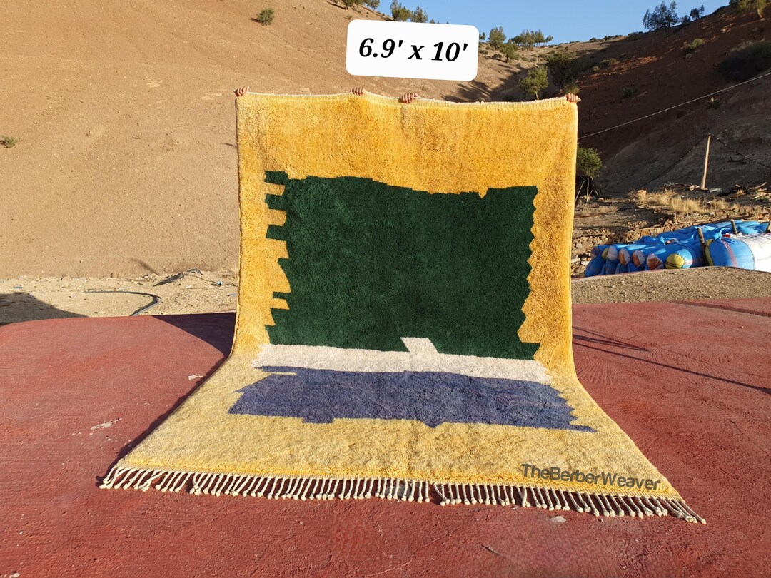 Colorful Rug, Moroccan Benimrirt Handmade Wool Rug, Fringes on One Side ...