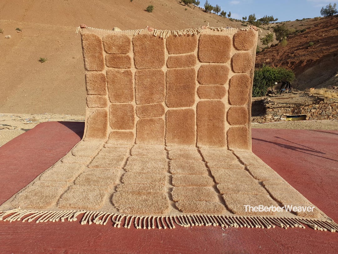 Custom Sahara Brown Rug,moroccan Handmade Wool Rug, Checkered Rug ...