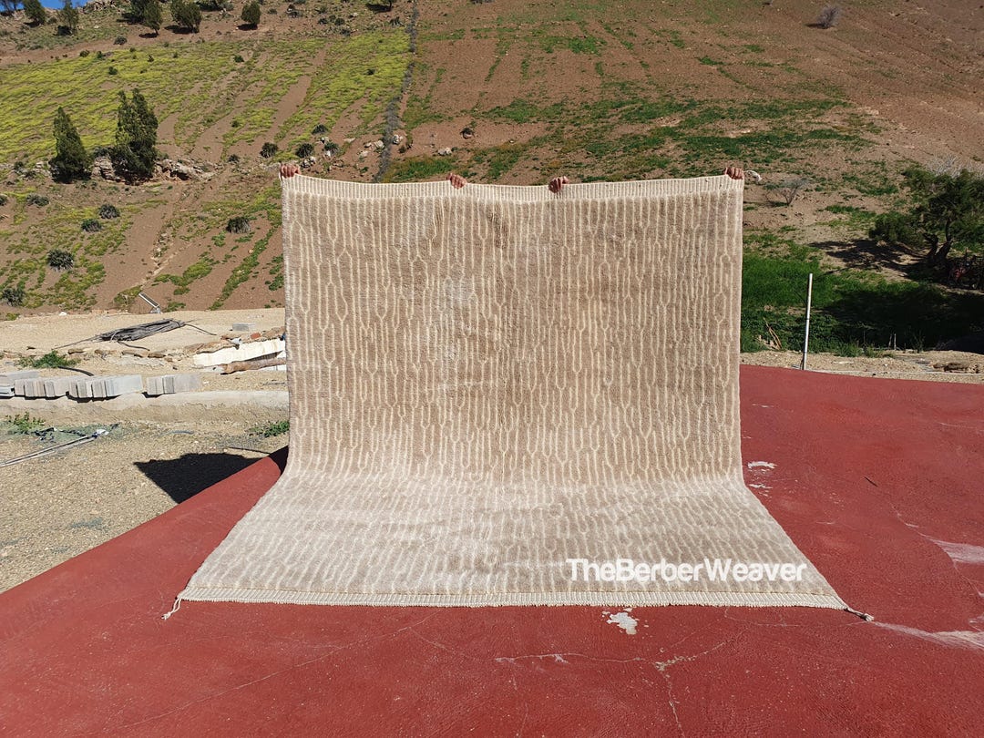 Striped Rug, Natural Beige Rug With Cream Lines Handwoven Moroccan Rug ...