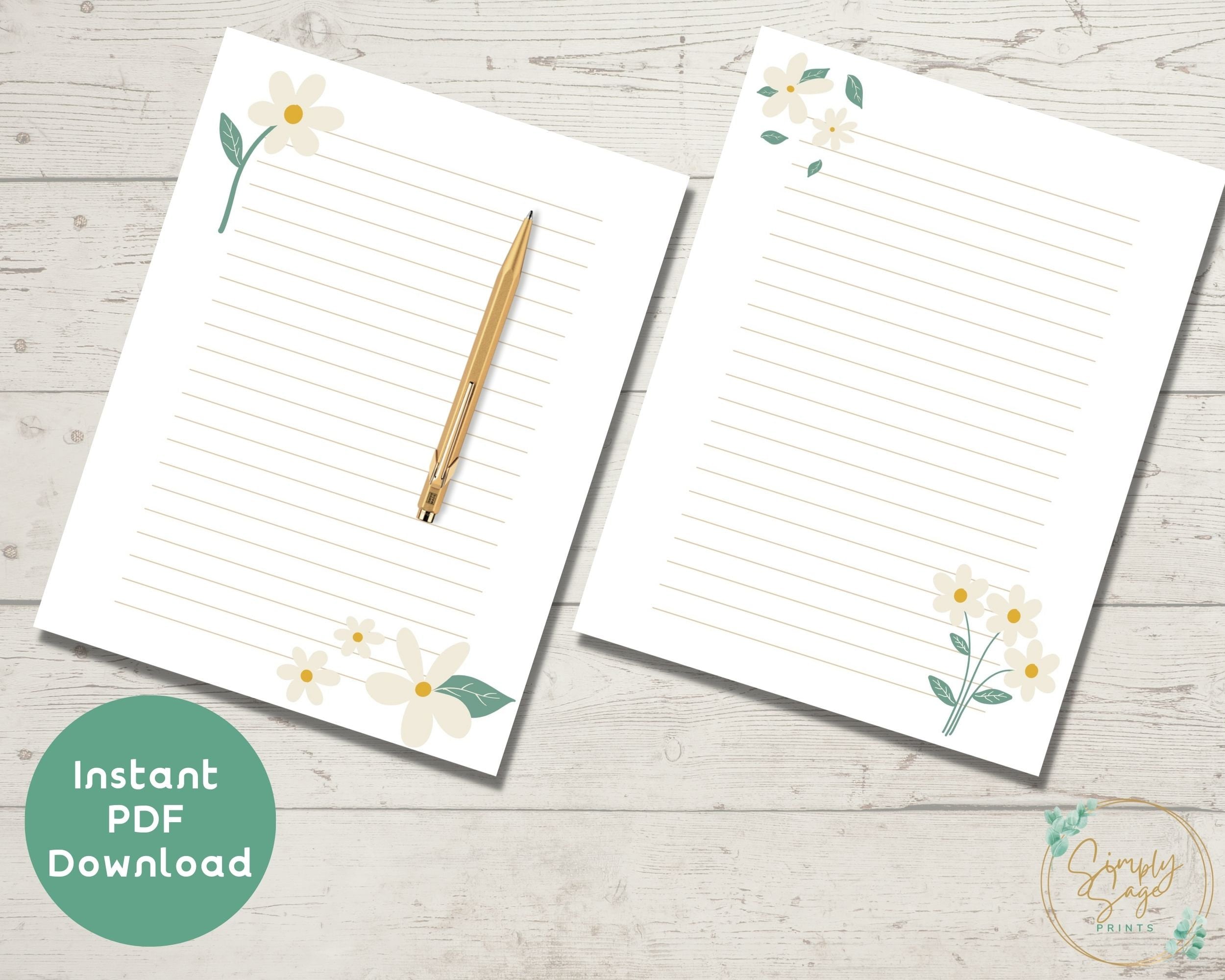 PRINTABLE Stationery Daisies Instant Download Penpals Letter Writing ...
