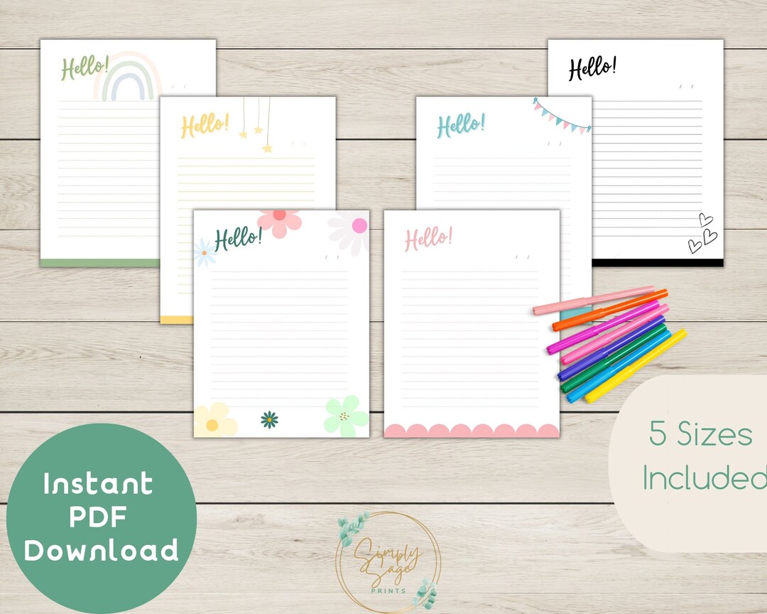 PRINTABLE Stationery Instant Download PDF | Note Paper | Print at Home ...