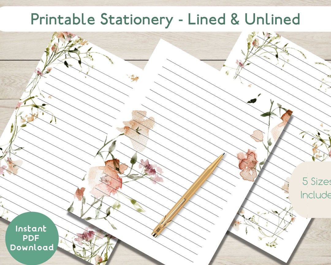 PRINTABLE Stationery Paper | A4, 8.5x11 | Lined Unlined | Digital ...