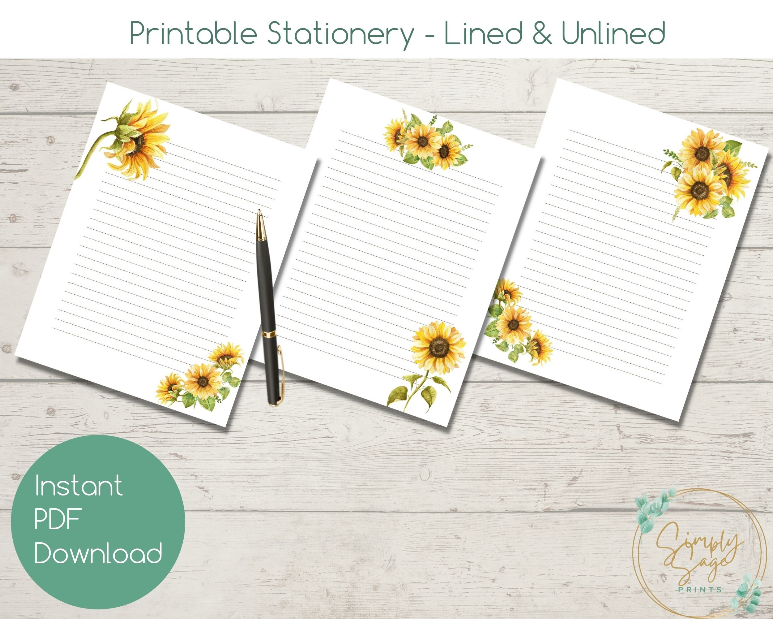 PRINTABLE Sunflower Stationery Instant PDF Download Letter - Etsy