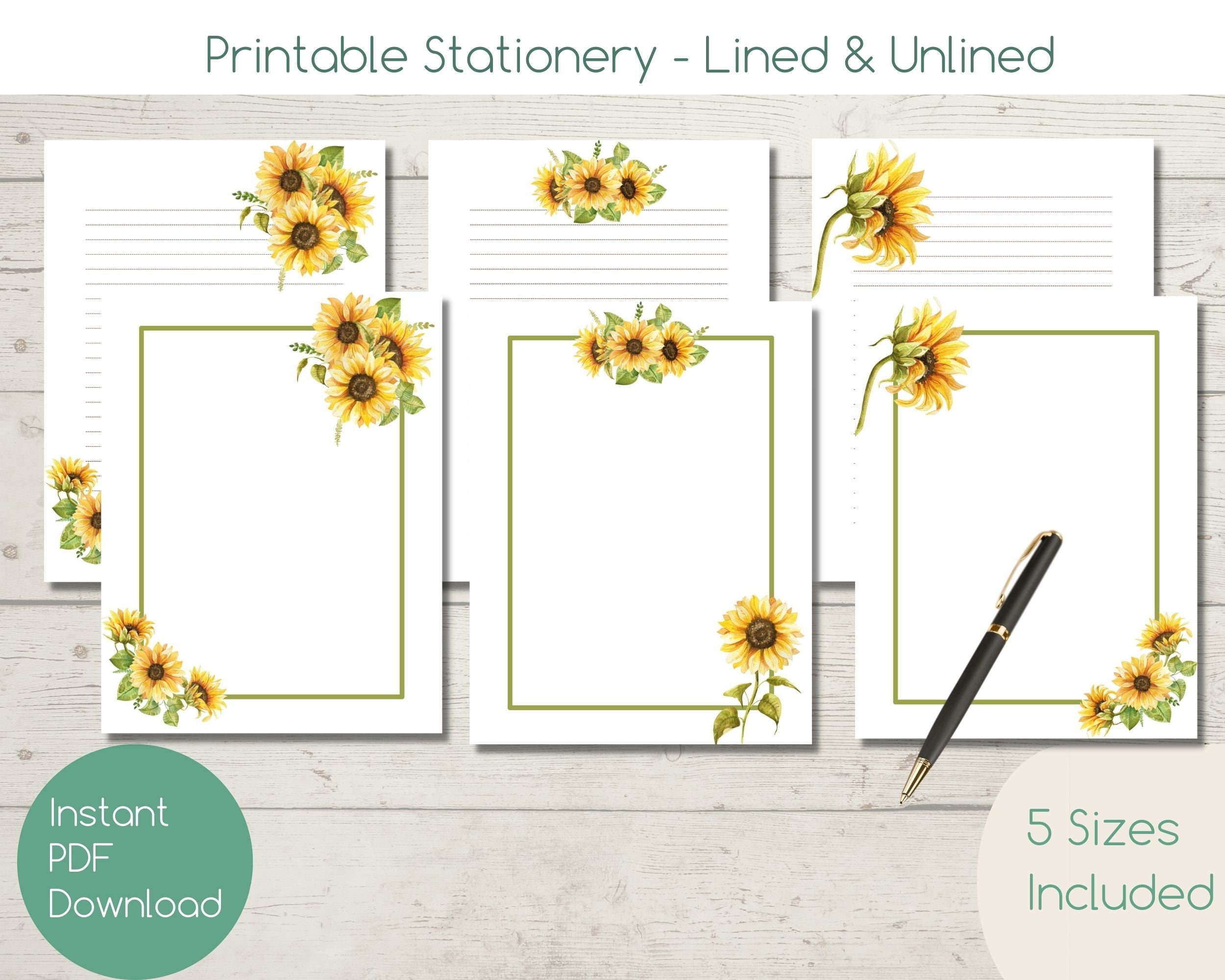 PRINTABLE Sunflower Stationery Instant PDF Download Letter - Etsy