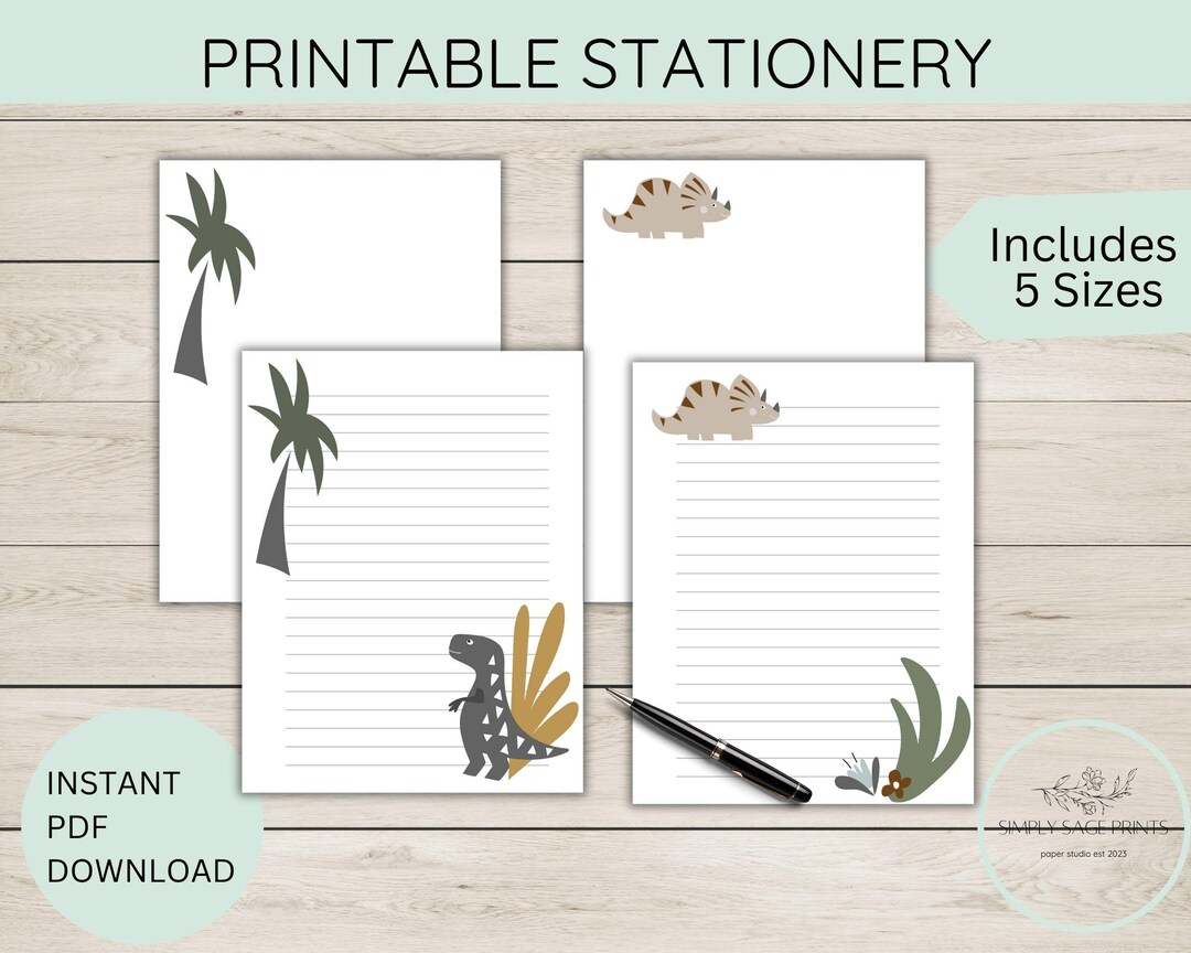 Dino Stationery: Kids Letter Writing Paper (digital Download) - Etsy