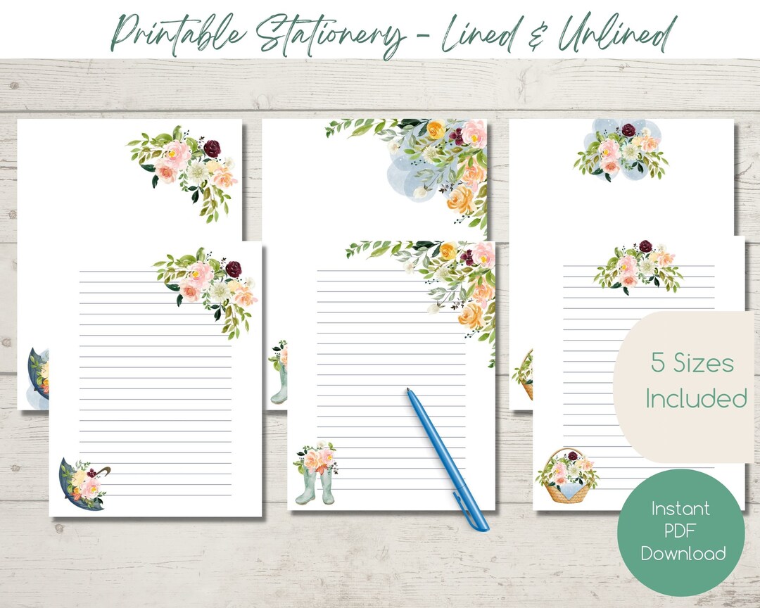 Floral Letter Writing Paper: Spring Showers Stationery (digital ...