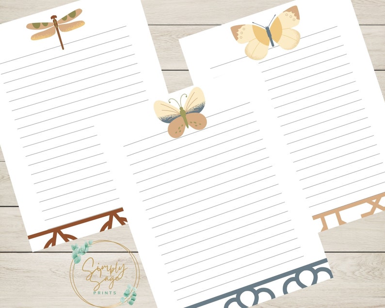 Butterfly Stationery: Lined & Unlined Letter Writing Paper (digital ...