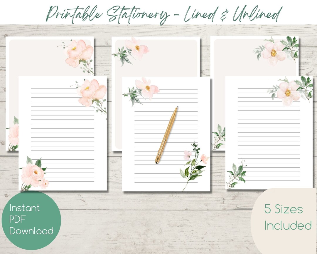 PRINTABLE Stationery Paper | A4 | US Letter | Lined Unlined | Digital | Letter Writing Paper ...