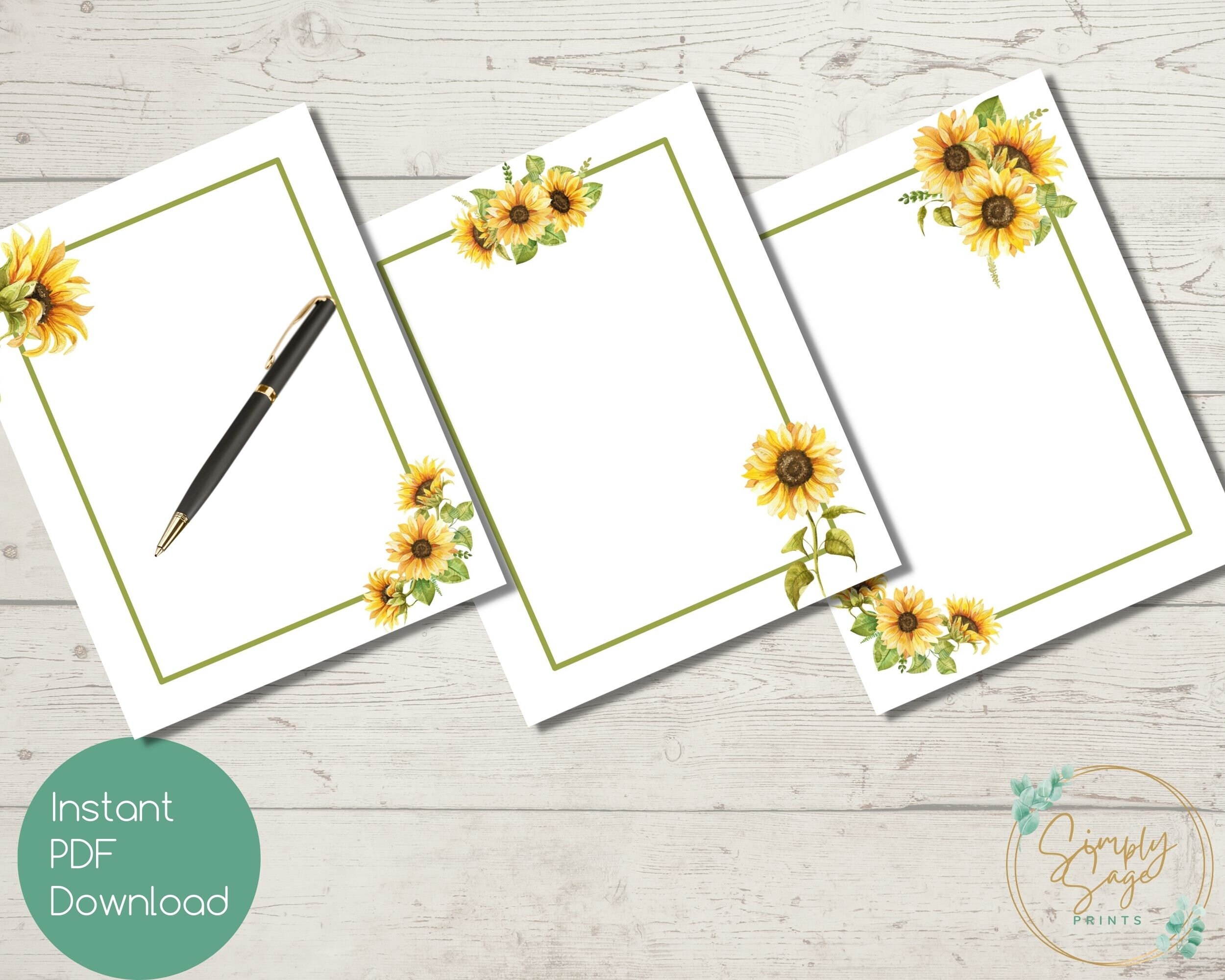 PRINTABLE Sunflower Stationery Instant PDF Download Letter - Etsy