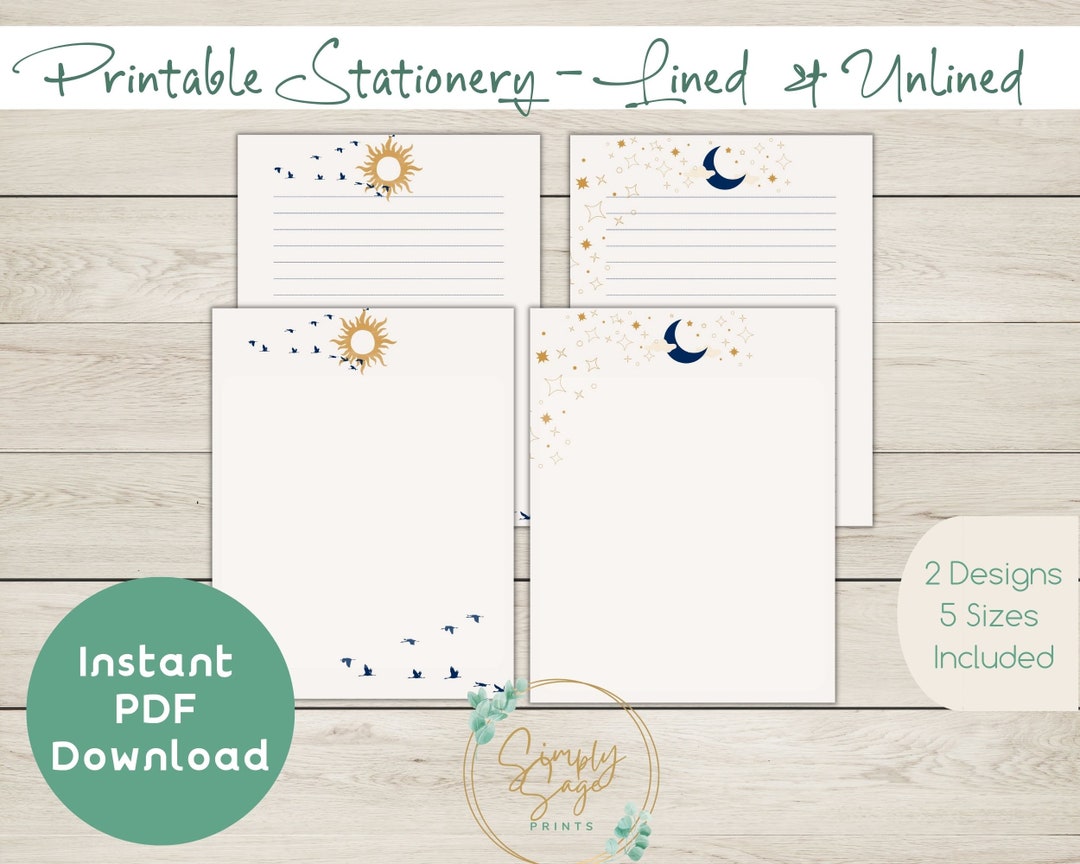 Celestial Stationery: Sun & Moon Letter Writing Paper (PDF Download) - Etsy