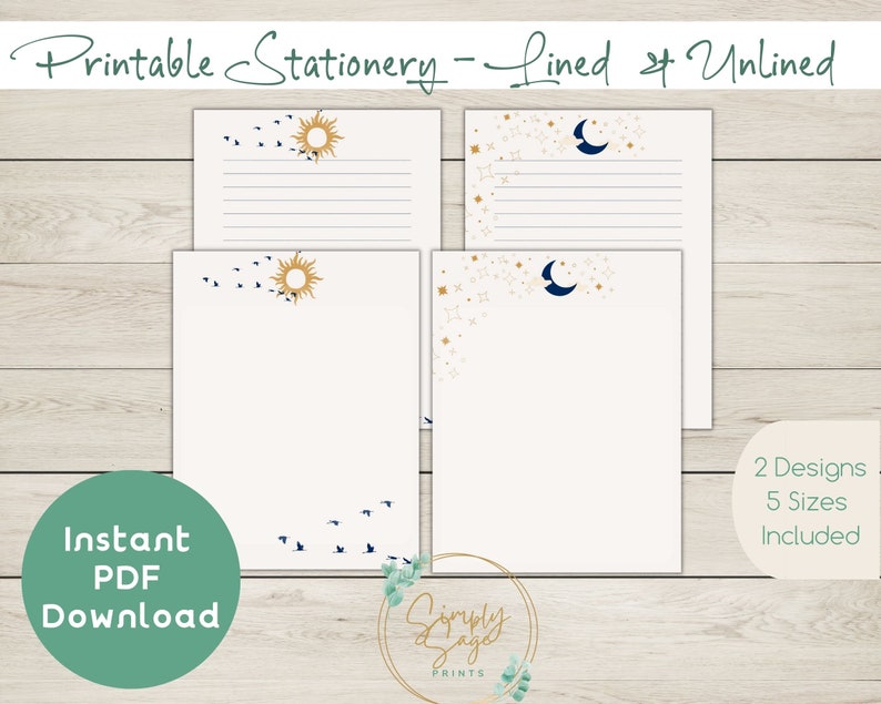 Celestial Stationery: Sun & Moon Letter Writing Paper (PDF Download) - Etsy