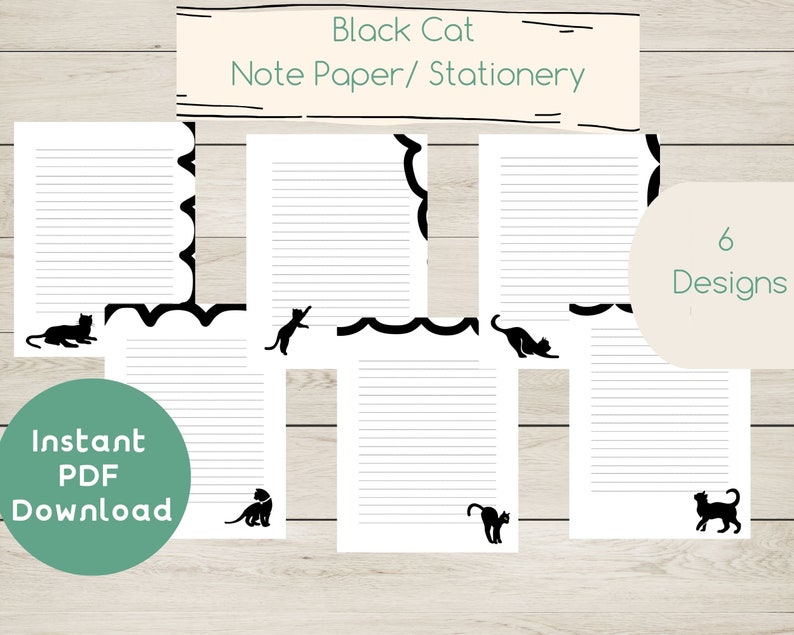 Black Cat Stationery Paper: Minimalist Letter Writing Set (PDF Download ...