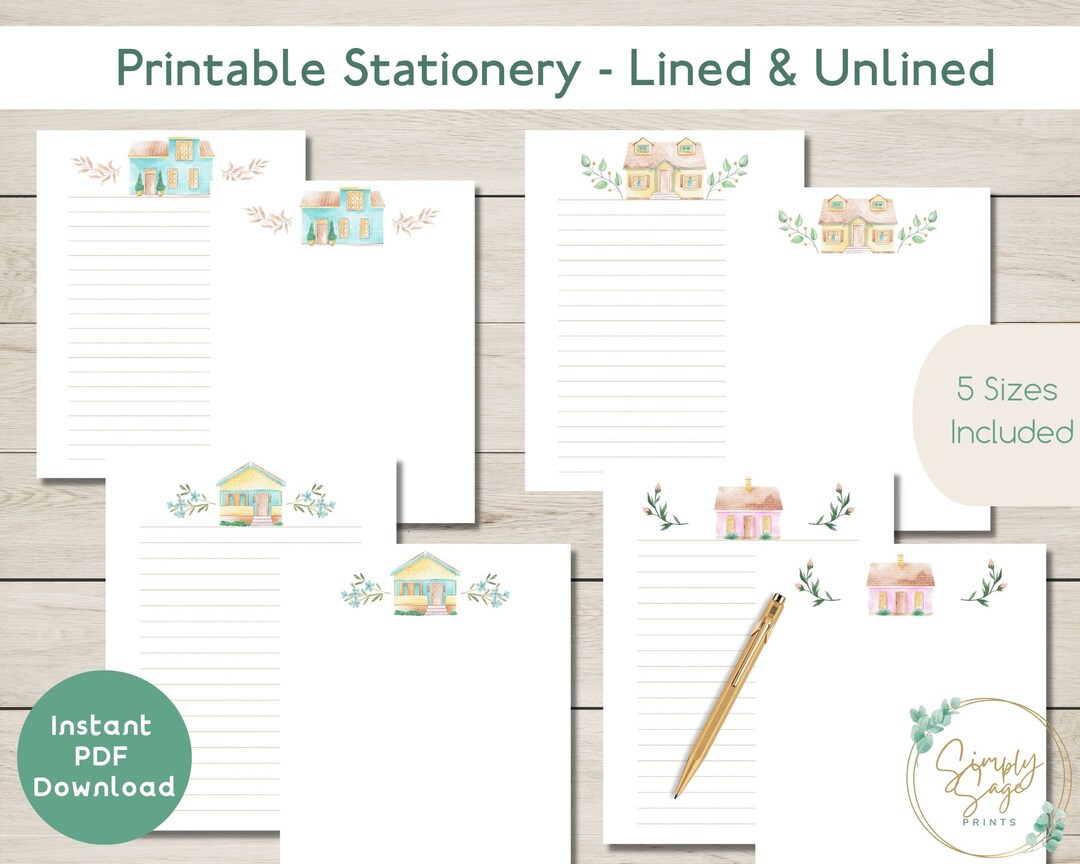 House Stationery: Watercolor Cottage Letter Writing Paper (PDF Download ...
