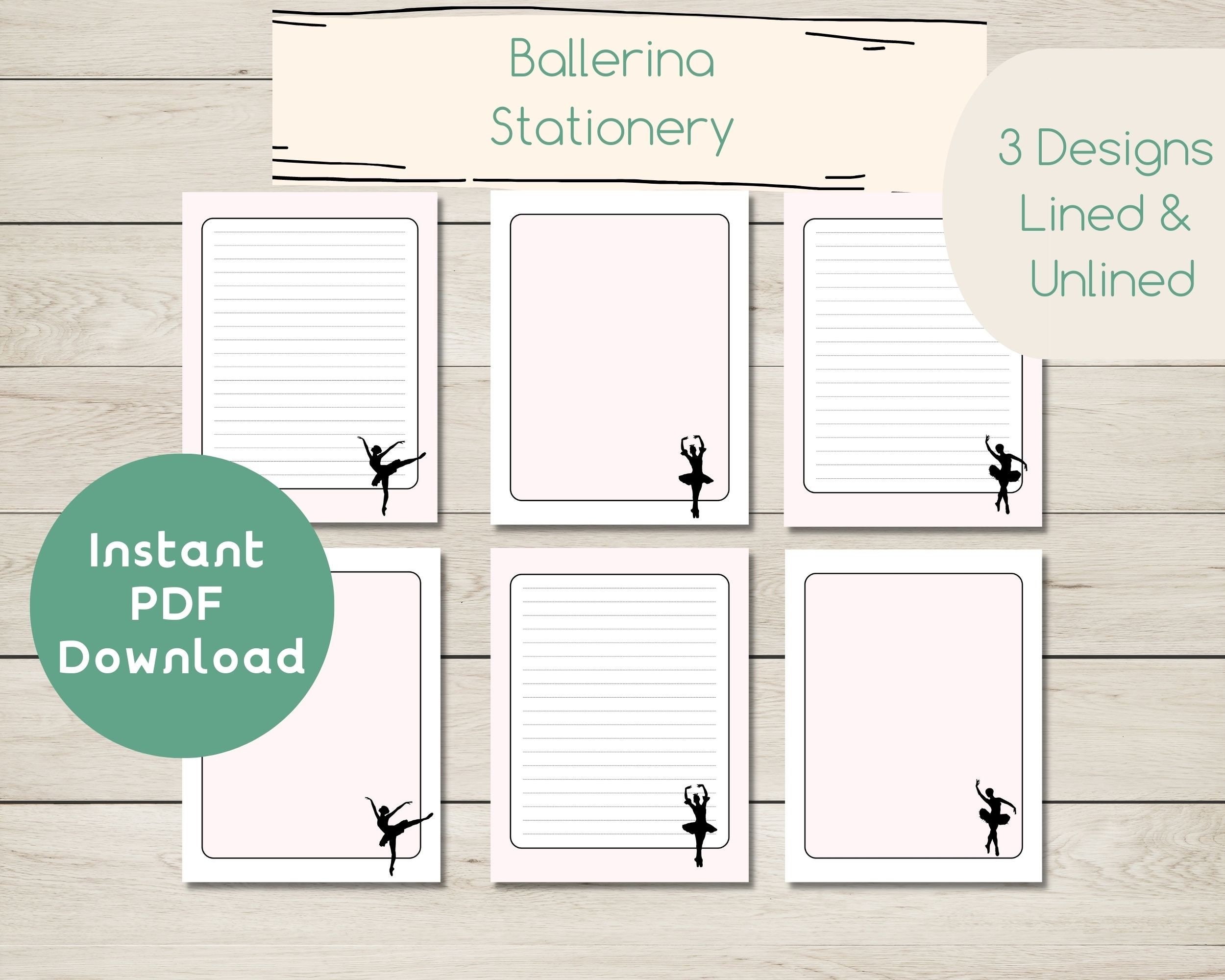 PRINTABLE Stationery | Instant PDF Download | Pretty Ballerina | Pen ...
