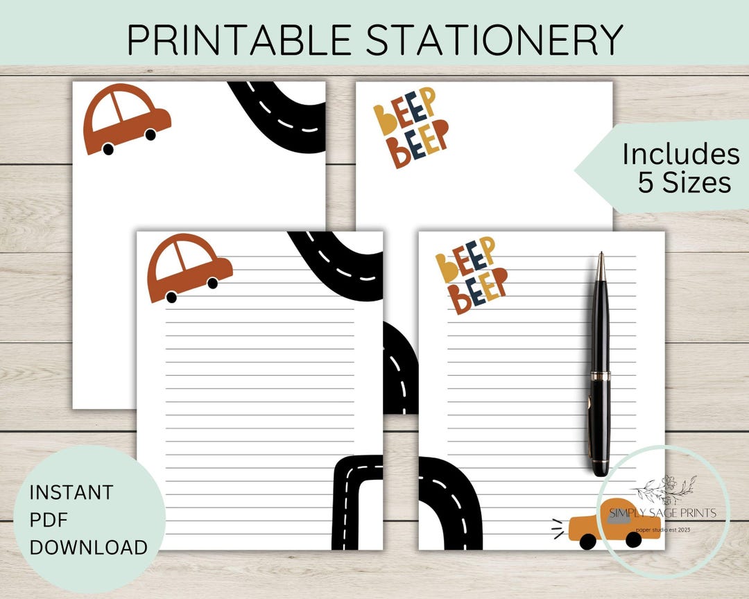 PRINTABLE Stationery Instant Download PDF Penpals Cars Driving Letter ...