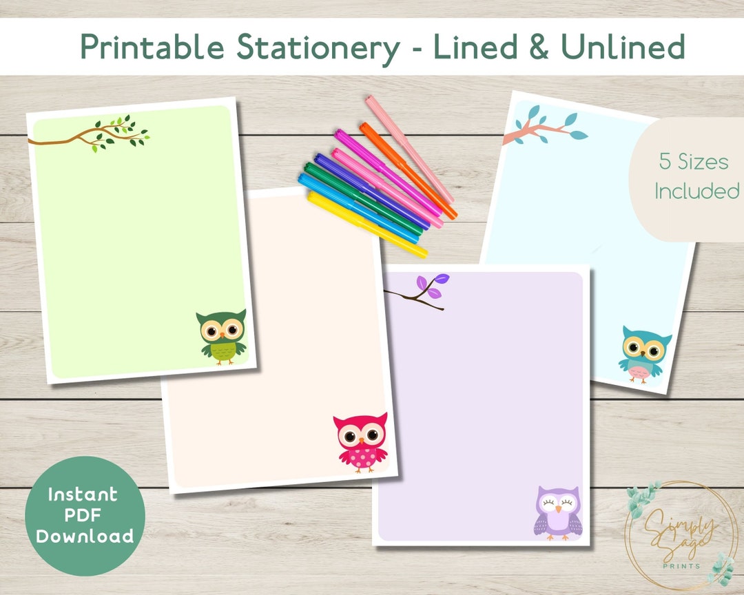 Owl Stationery: Lined & Unlined Letter Writing Paper (PDF Download) - Etsy