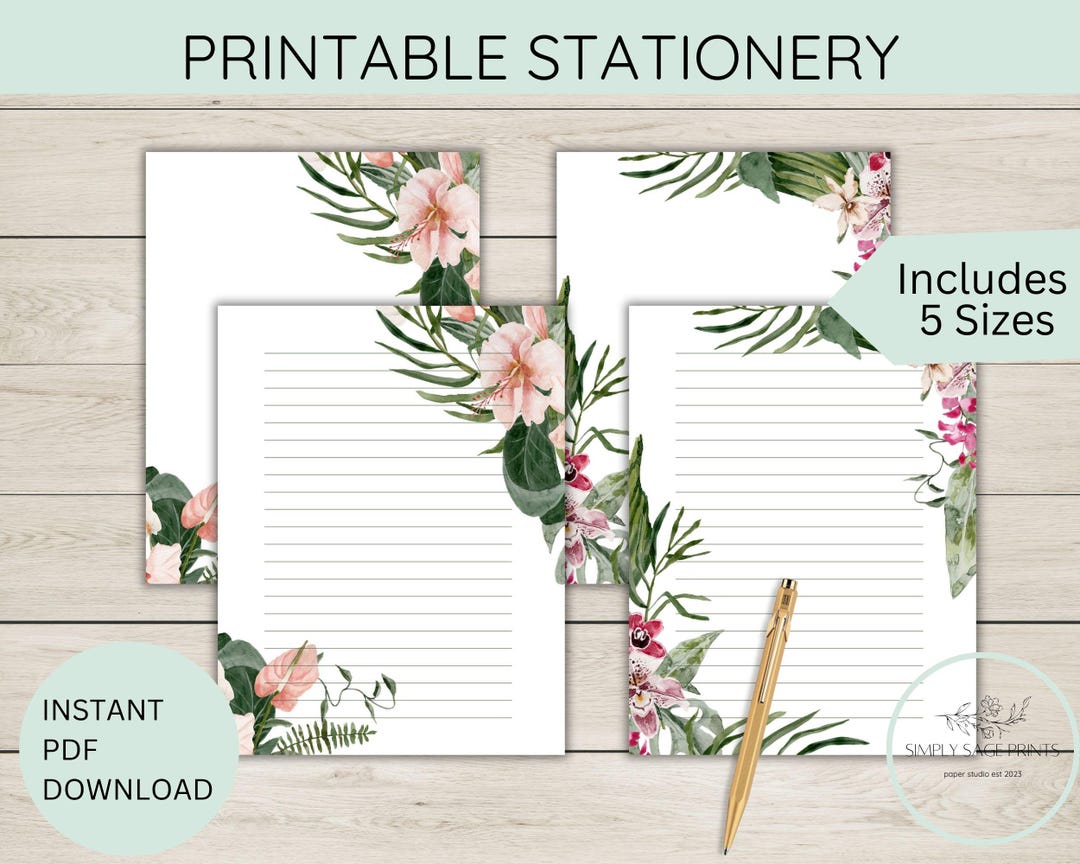 Tropical Palms Stationery: Printable Letter Writing Paper (PDF Download ...