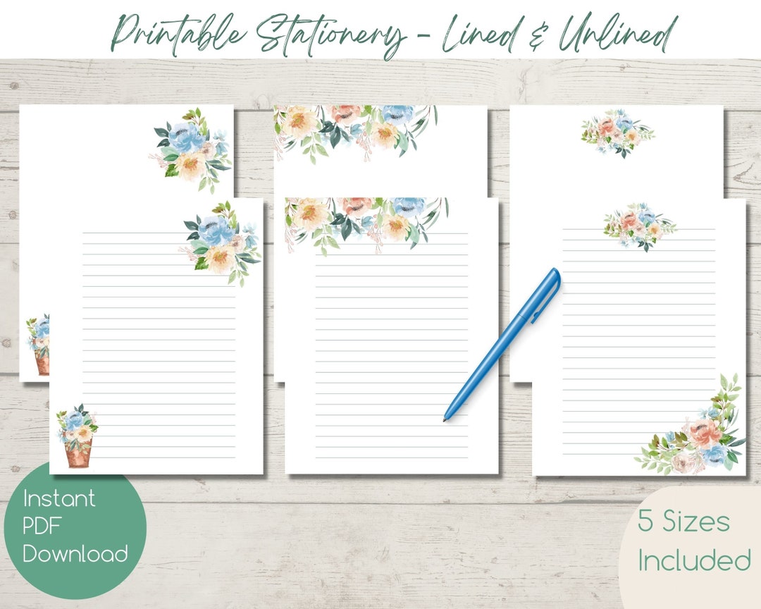 Spring Floral Stationery: Lined & Unlined Letter Writing Paper (digital ...