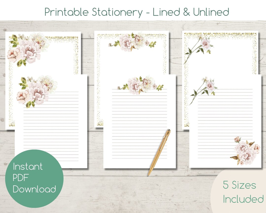 PRINTABLE Stationery Paper | A4 | US Letter | Lined Unlined | Digital Letter Writing Paper ...
