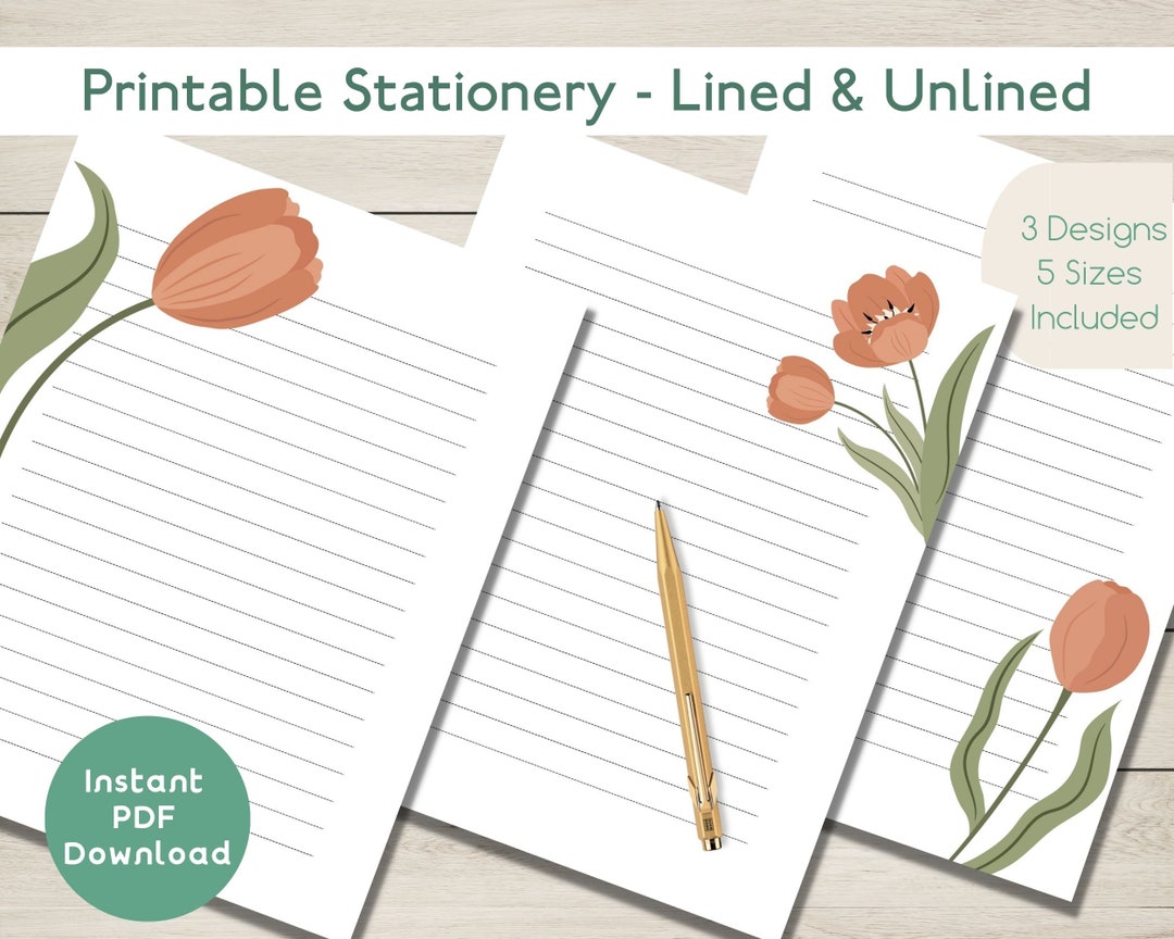 PRINTABLE Tulip Stationery Stationary Floral Instant Download Pen Pals ...