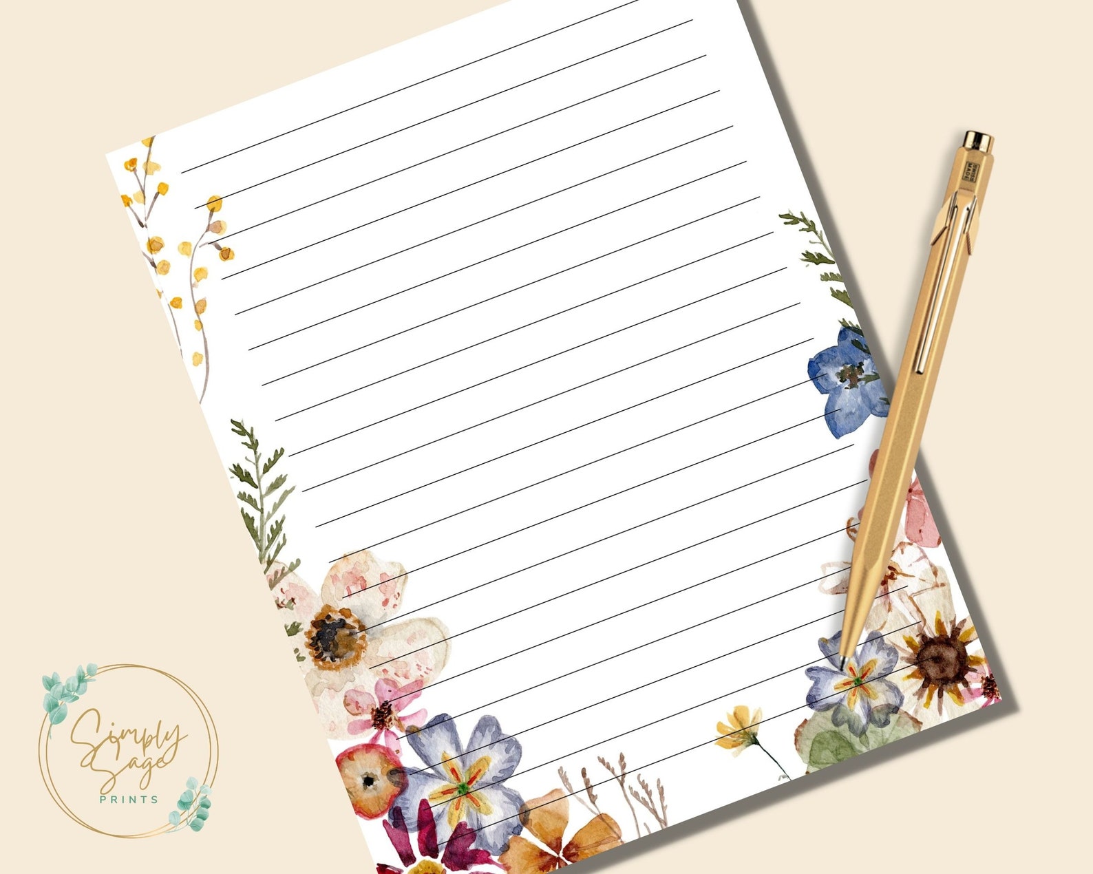 PRINTABLE Stationery Instant PDF Download Floral Letter Writing Lined ...