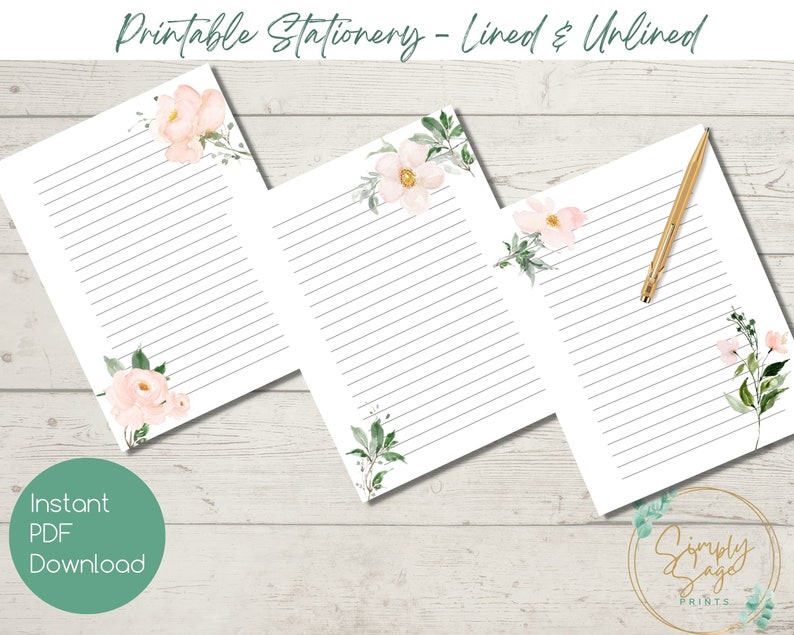 PRINTABLE Stationery Paper | A4 | US Letter | Lined Unlined | Digital ...