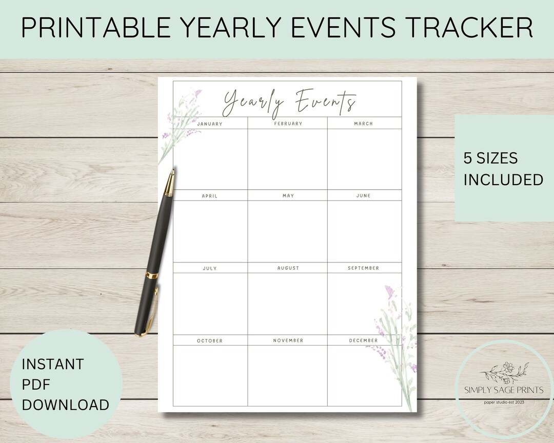 Printable Yearly Events Tracker: Minimalist Planner Page (PDF Download ...
