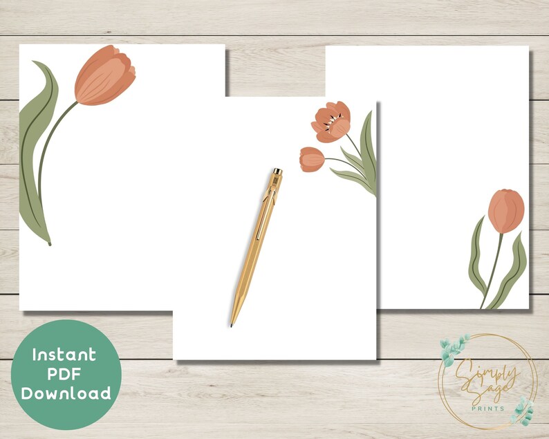 PRINTABLE Tulip Stationery Stationary Floral Instant Download Pen Pals ...