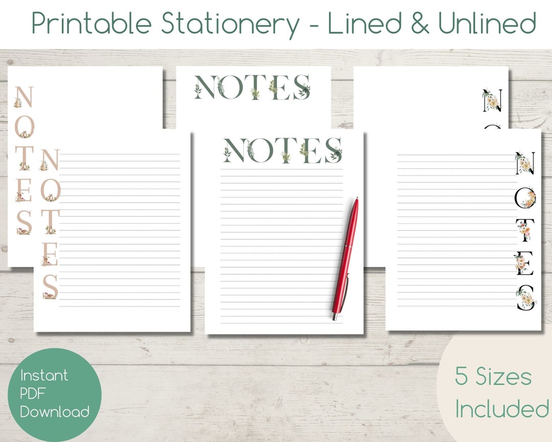Floral Notes Stationery: Lined & Unlined Paper (PDF Download) - Etsy