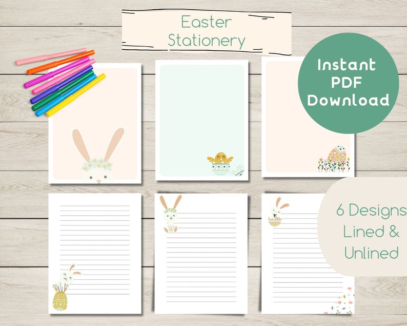 Cute Easter Stationery Set, Lined & Unlined (PDF Download) - Etsy