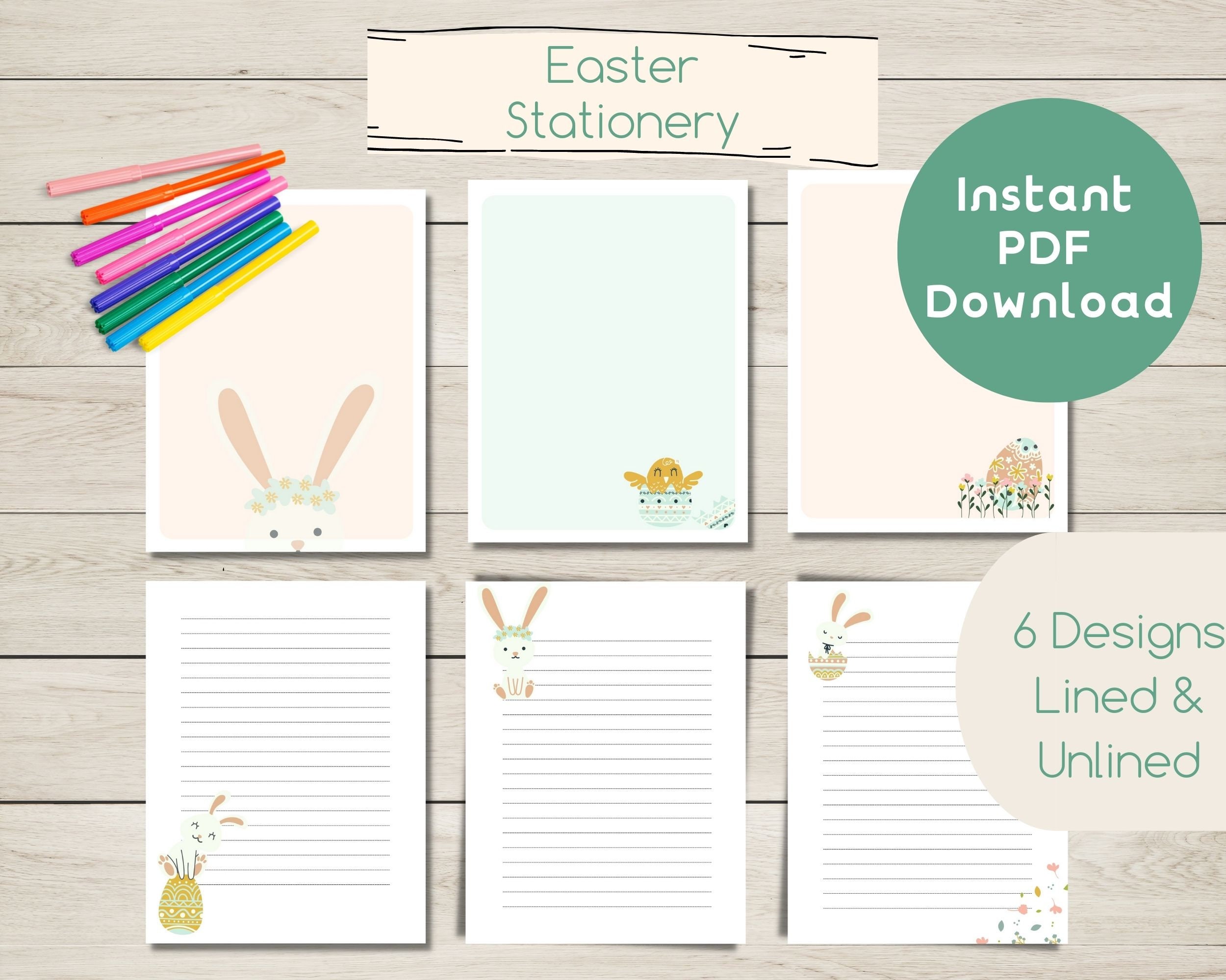 Cute Easter Stationery Set, Lined & Unlined (PDF Download) - Etsy